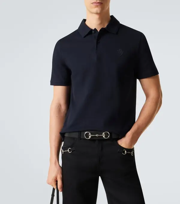 Gucci Logo Cotton Pique Polo Shirt - Blue