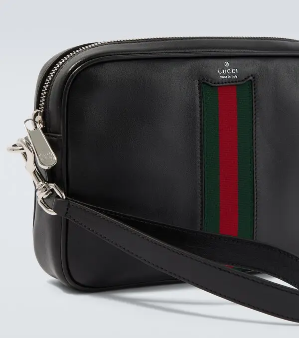 Gucci Web Trademark Small Leather Crossbody Bag
