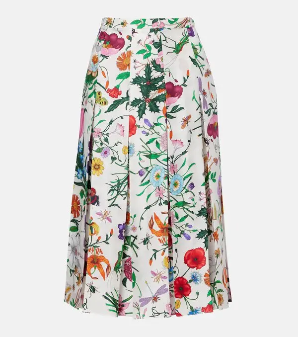 Gucci Floral Pleated Silk Twill Mid-length Skirt