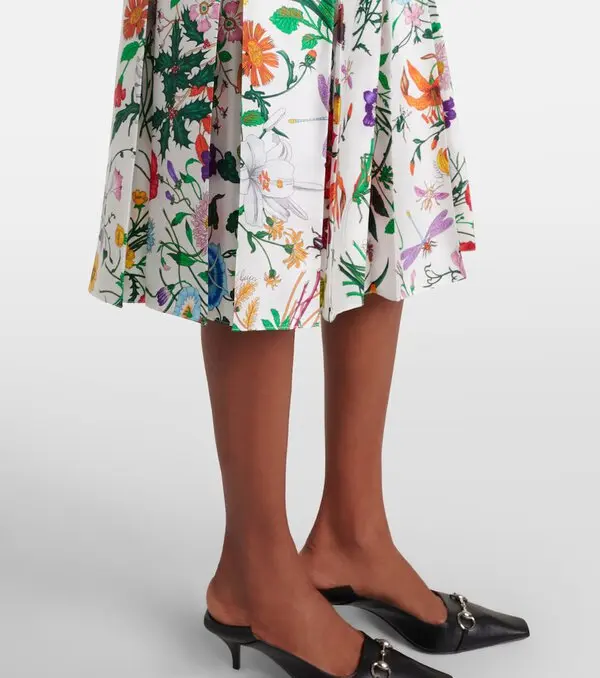 Gucci Floral Pleated Silk Twill Mid-length Skirt