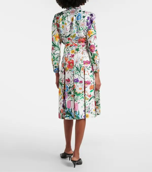 Gucci Floral Pleated Silk Twill Mid-length Skirt