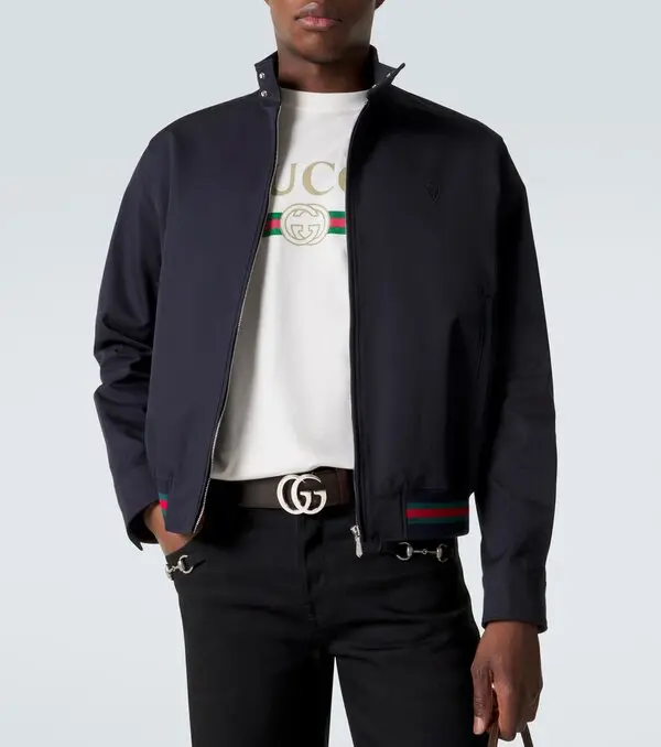 Gucci Web Stripe Cotton Twill Bomber Jacket