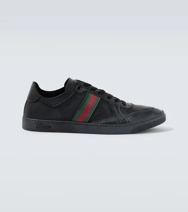 Gucci Stretch Web Stripe Leather Sneakers