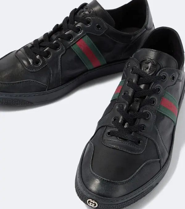 Gucci Stretch Web Stripe Leather Sneakers