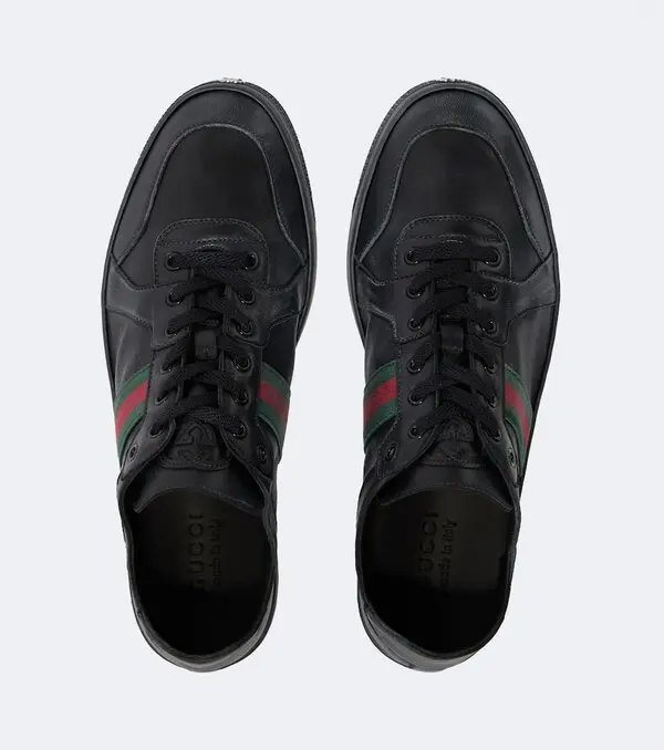 Gucci Stretch Web Stripe Leather Sneakers