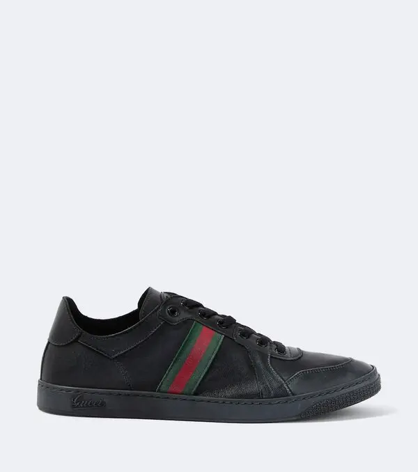 Gucci Stretch Web Stripe Leather Sneakers