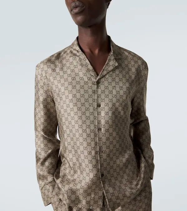 Gucci Gg Printed Silk Twill Shirt