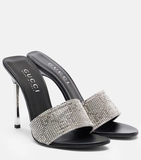 Gucci Embellished Satin Mules