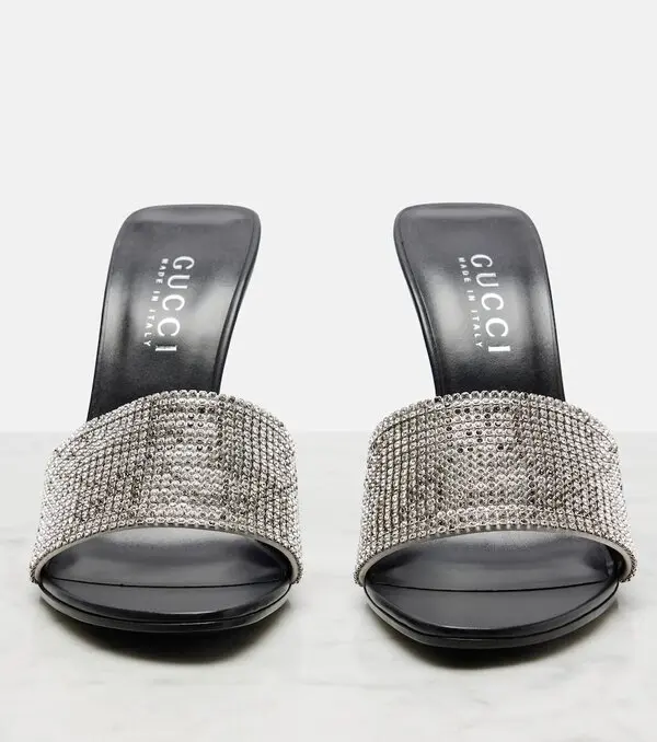 Gucci Embellished Satin Mules