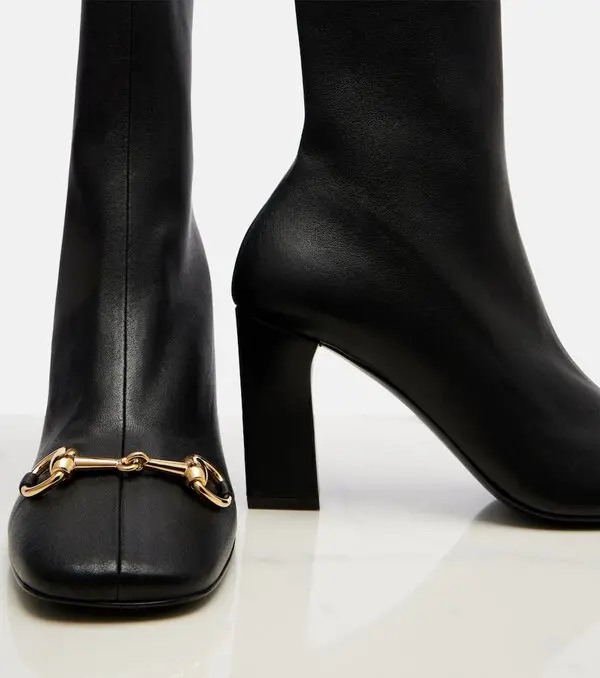 Gucci Signora Horsebit Leather Ankle Boots