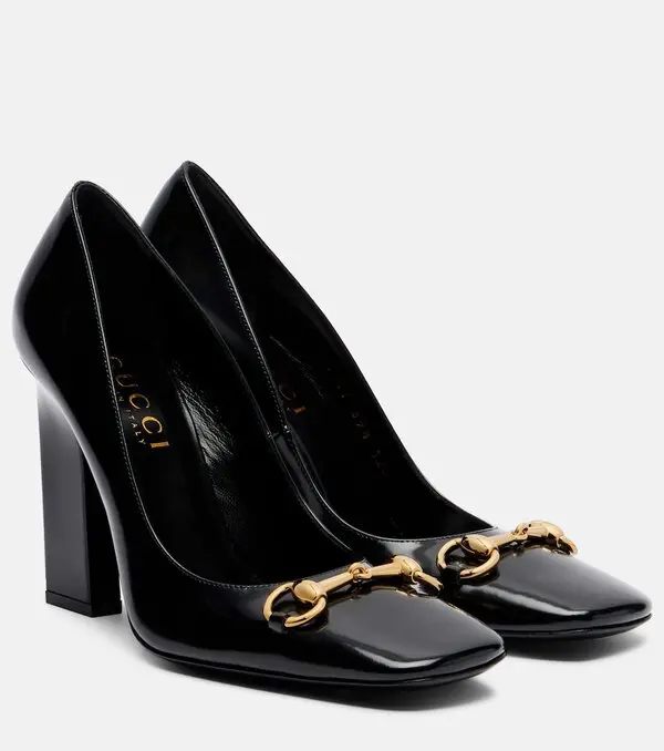 Gucci Signora Horsebit Patent Leather Pumps - Black
