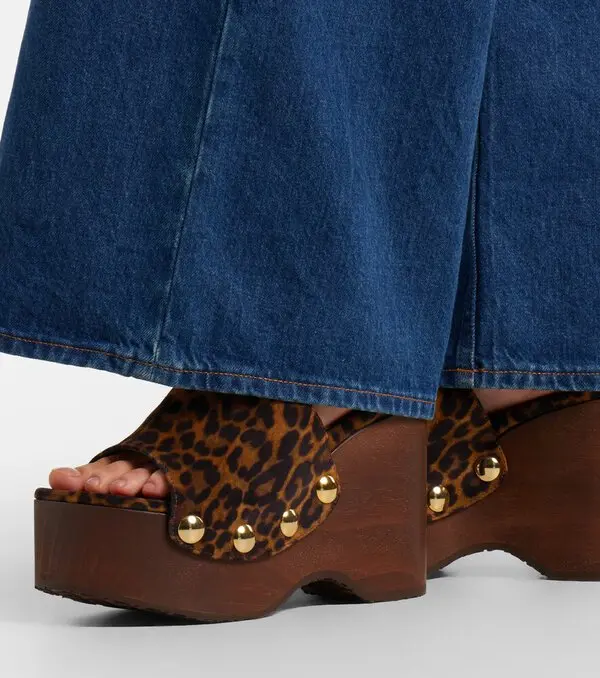 GIANVITO ROSSI Leopard-print Suede Wedge Mules