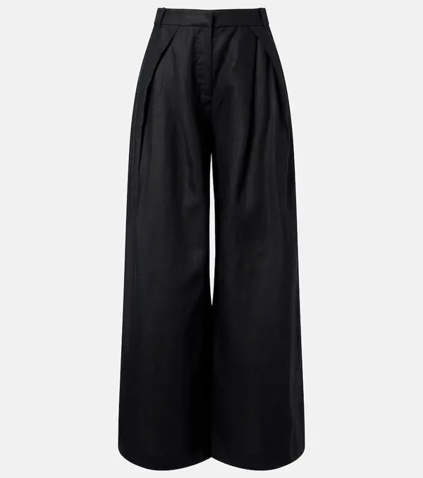 Faithfull The Brand Sofia Pleated Linen Wide-leg Trousers - Black