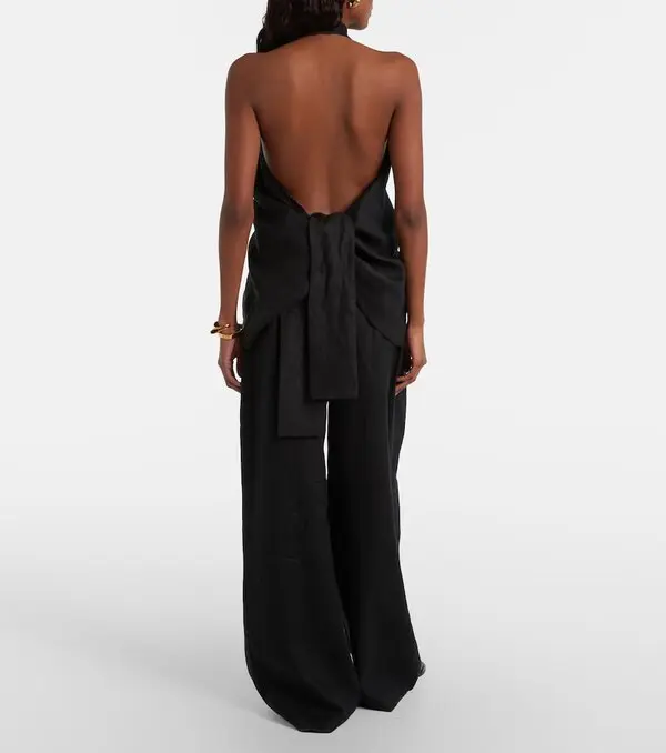 Faithfull The Brand Sofia Pleated Linen Wide-leg Trousers - Black