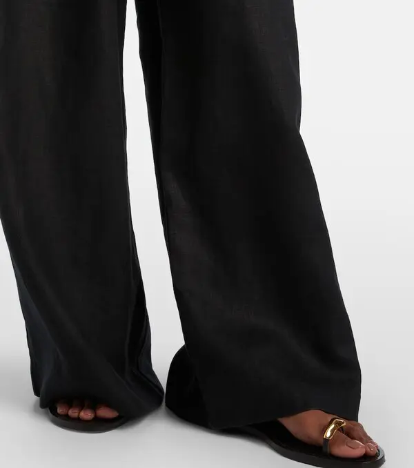 Faithfull The Brand Sofia Pleated Linen Wide-leg Trousers - Black