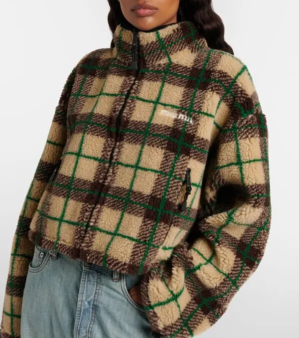 Miu Miu Cropped Plaid Fleece Jacket - Multicoloured