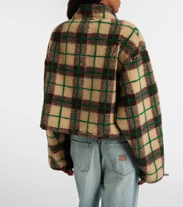 Miu Miu Cropped Plaid Fleece Jacket - Multicoloured