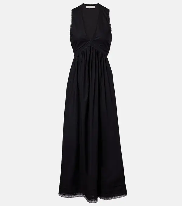 Faithfull The Brand Fiora Lace-trimmed Cotton Maxi Dress - Black