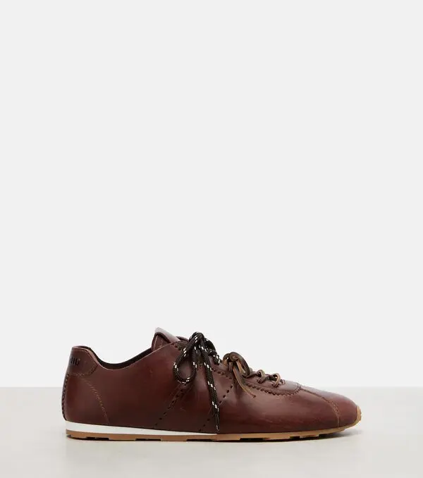 Miu Miu Plume Leather Sneakers - Brown