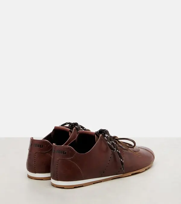 Miu Miu Plume Leather Sneakers - Brown