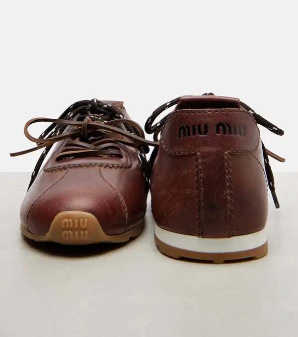 Miu Miu Plume Leather Sneakers - Brown