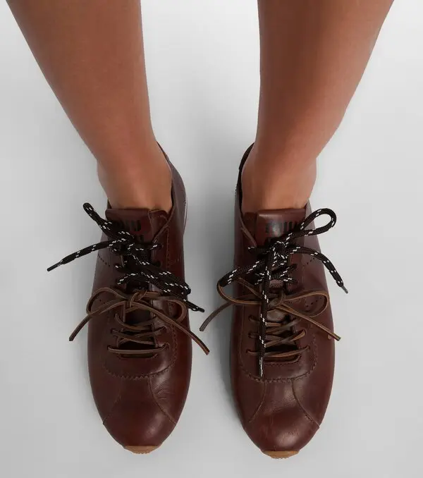 Miu Miu Plume Leather Sneakers - Brown