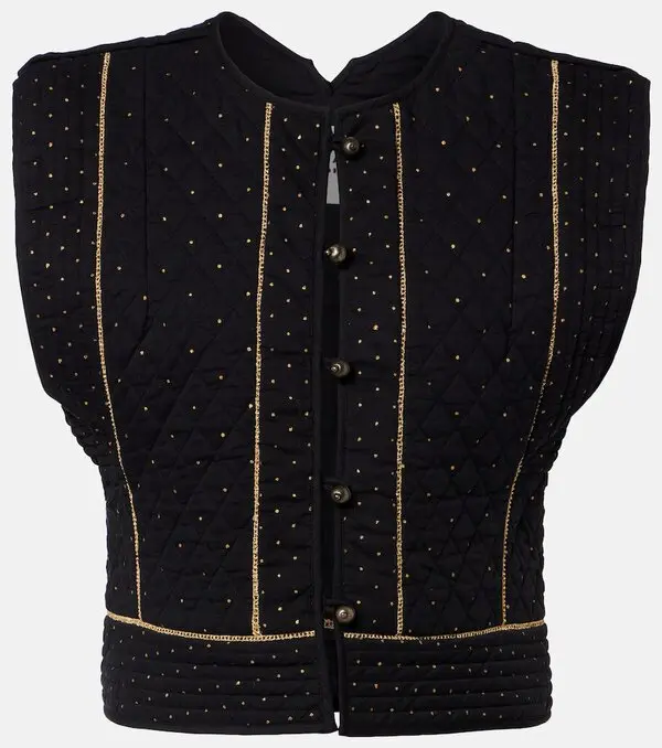 MARANT ETOILE Embellished Cropped Quilted Vest - Black