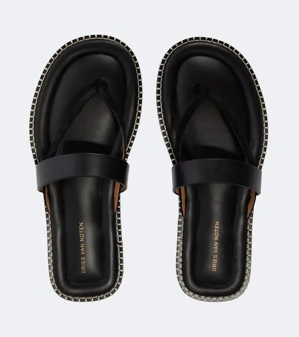 Dries Van Noten Leather Thong Sandals - Black