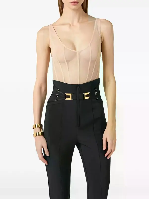 Elisabetta Franchi Tulle Micro-mesh Bodysuit - Neutrals