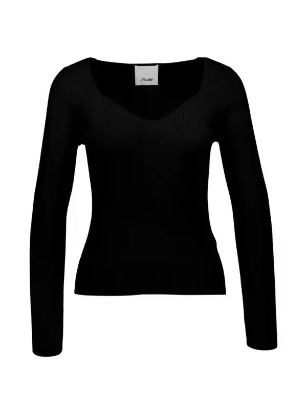 ALLUDE Ribbed Knit V-neck Top