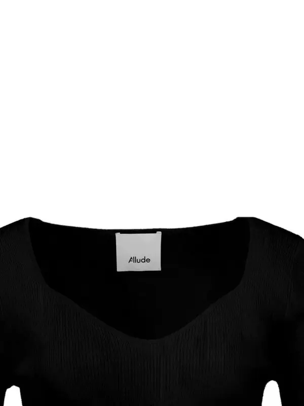 ALLUDE Ribbed Knit V-neck Top