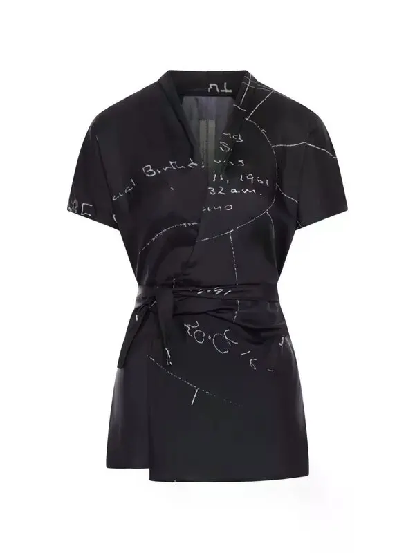 Rick Owens Print Tie Waist Viscose Blouse - Black
