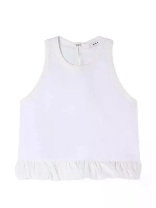 Sandro Sleeveless Cotton Top With Ruffle Hem - White