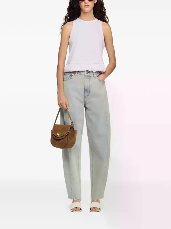 Sandro Sleeveless Cotton Top With Ruffle Hem - White