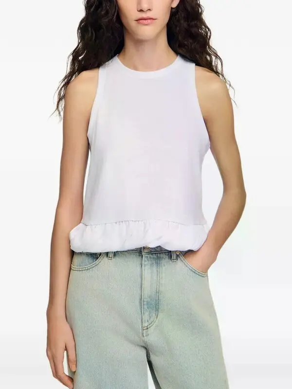 Sandro Sleeveless Cotton Top With Ruffle Hem - White