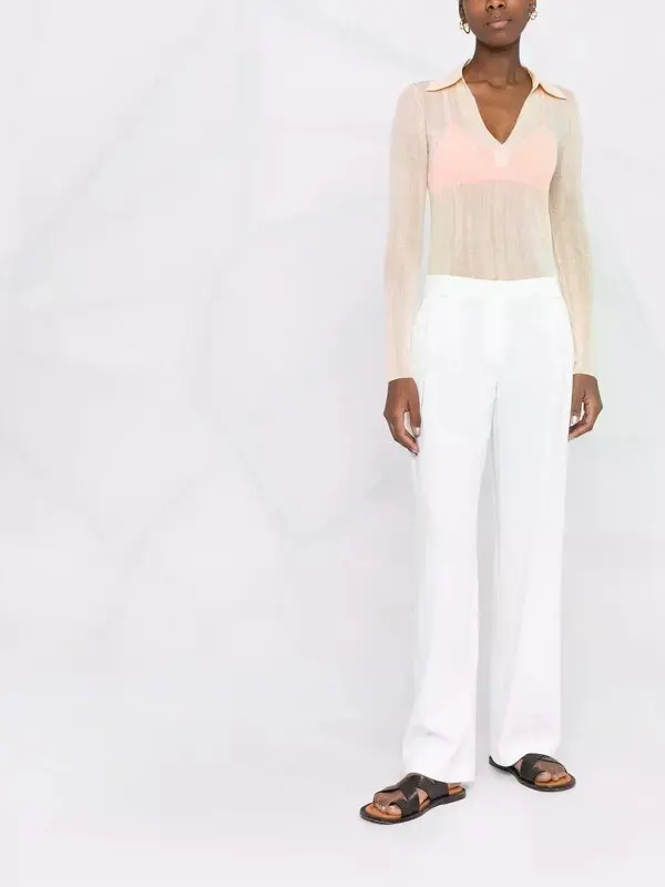 Patrizia Pepe Semi-sheer Ribbed Polo Shirt - Neutrals