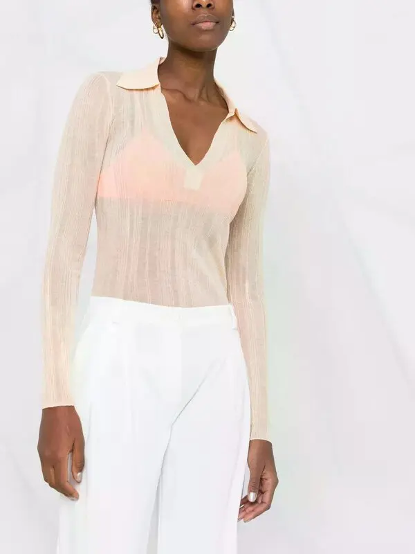 Patrizia Pepe Semi-sheer Ribbed Polo Shirt