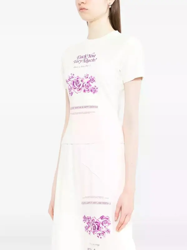 Vetements Ivory Floral Print Cotton T-shirt - Neutrals