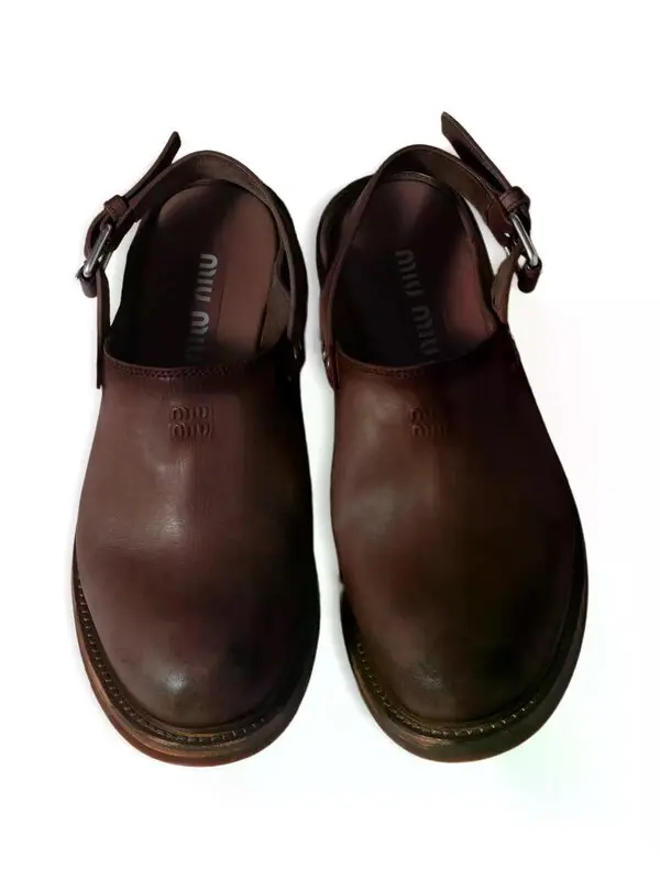 Miu Miu Buckled Leather Mules - Brown