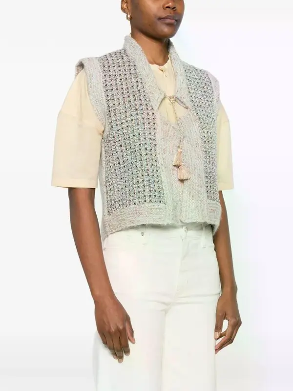FORTE_FORTE Sleeveless Knit Cardigan With Tassels - Grey