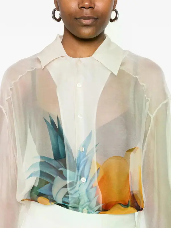 DONDE ESTEBAN Fruit Print Sheer Shirt