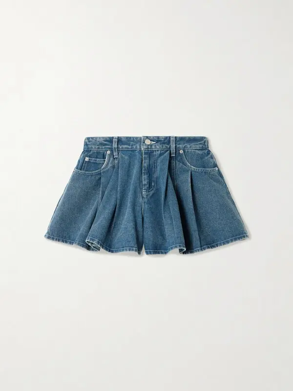 Sea Stasia Pleated Denim Shorts - Blue