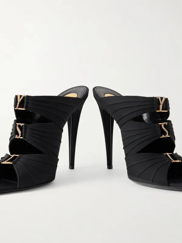 Saint Laurent Emilie Crystal-embellished Satin Crepe Mules - Black