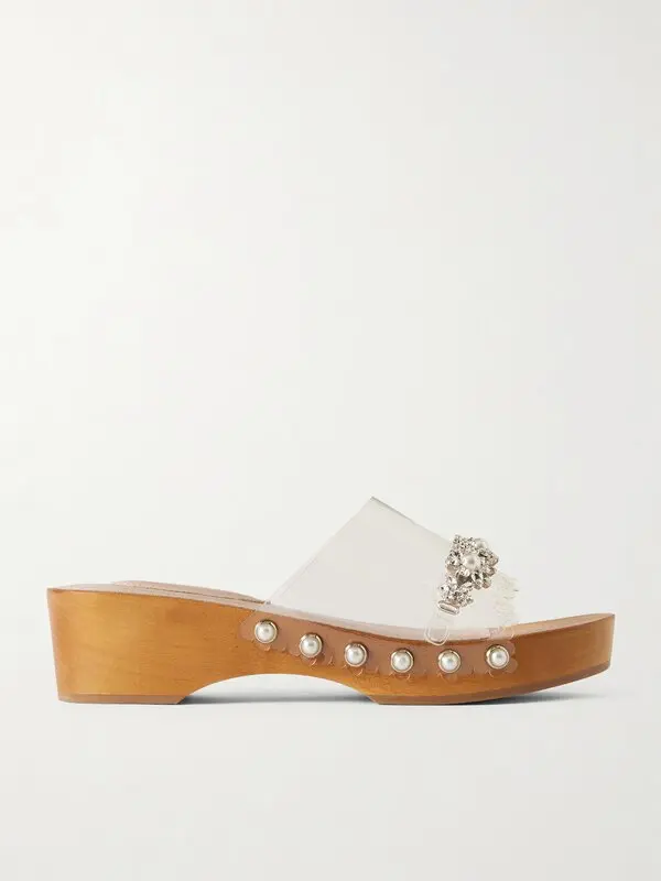 Simone Rocha Embellished Pu Clogs With Wooden Wedge - Neutrals