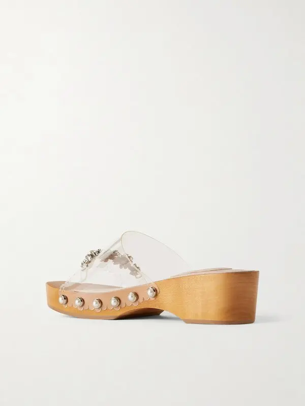 Simone Rocha Embellished Pu Clogs With Wooden Wedge - Neutrals