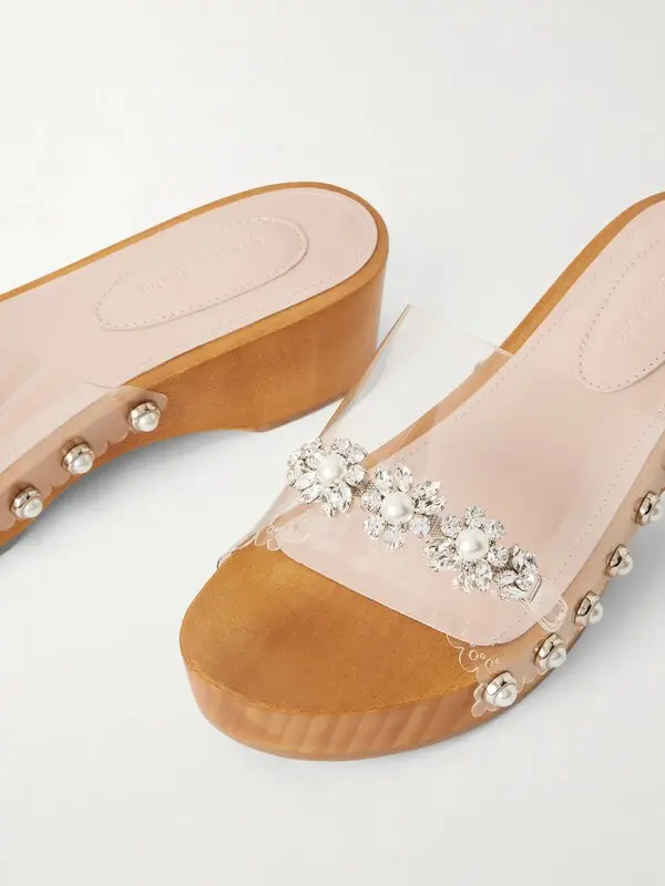 Simone Rocha Embellished Pu Clogs With Wooden Wedge - Neutrals