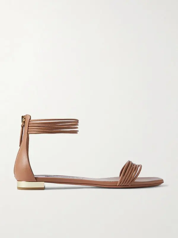 AQUAZZURA Sway Leather Ankle Strap Sandals - Neutrals