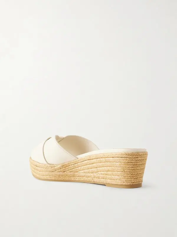 JIMMY CHOO Leda Logo-embellished Leather Platform Espadrilles - Neutrals