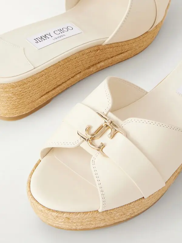JIMMY CHOO Leda Logo-embellished Leather Platform Espadrilles - Neutrals