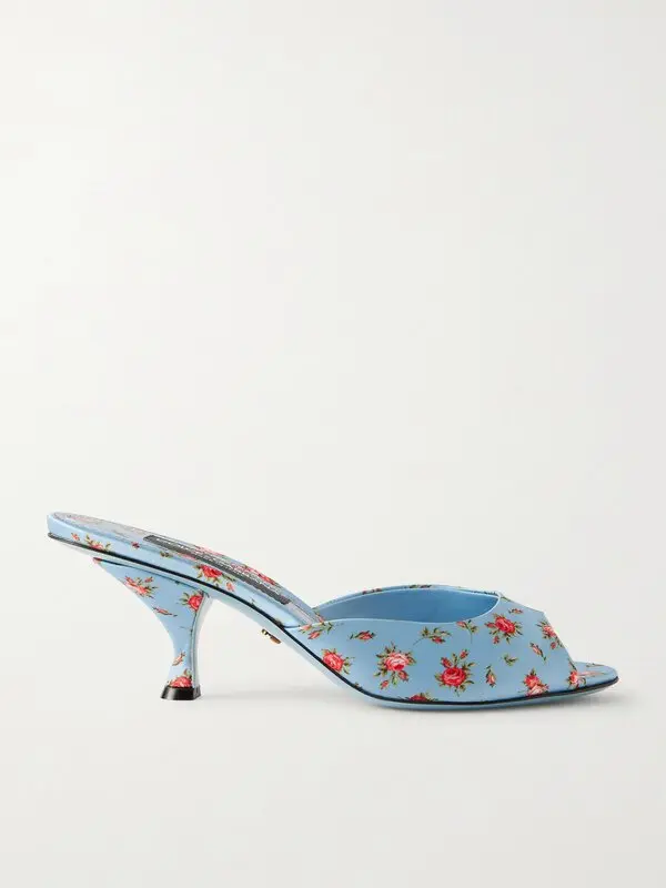 Dolce & Gabbana Floral-print Satin Mules - Blue